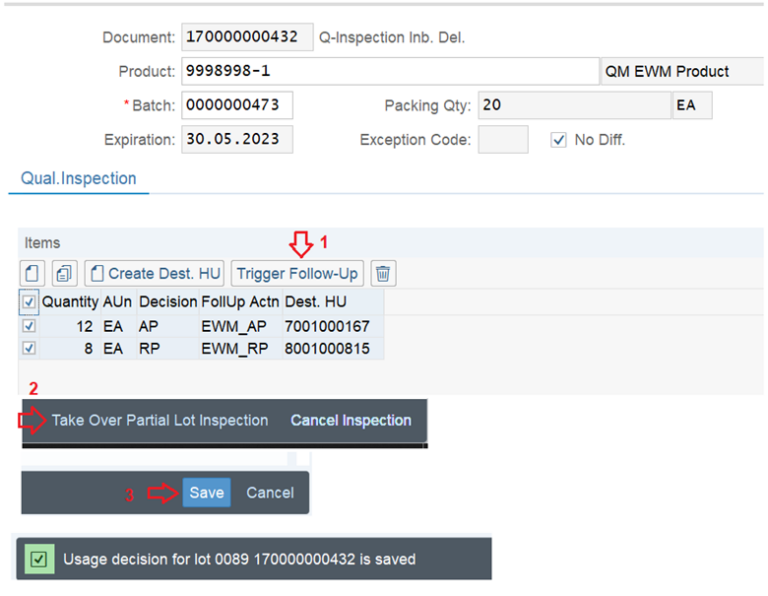 EWM Partial Inspection via QM Interface - ITPFED